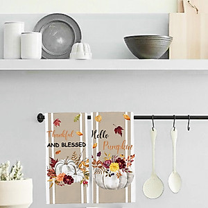 PAJAROAZUL Fall Kitchen Towels Set of 4 Decorative Autumn Pumpkin Seasonal Dish Towels, 16 X 24 Inch Fall Thanksgiving Farmhouse Decoration Absorbent Drying Tea Towel Hand Cloth for Home Kitchen