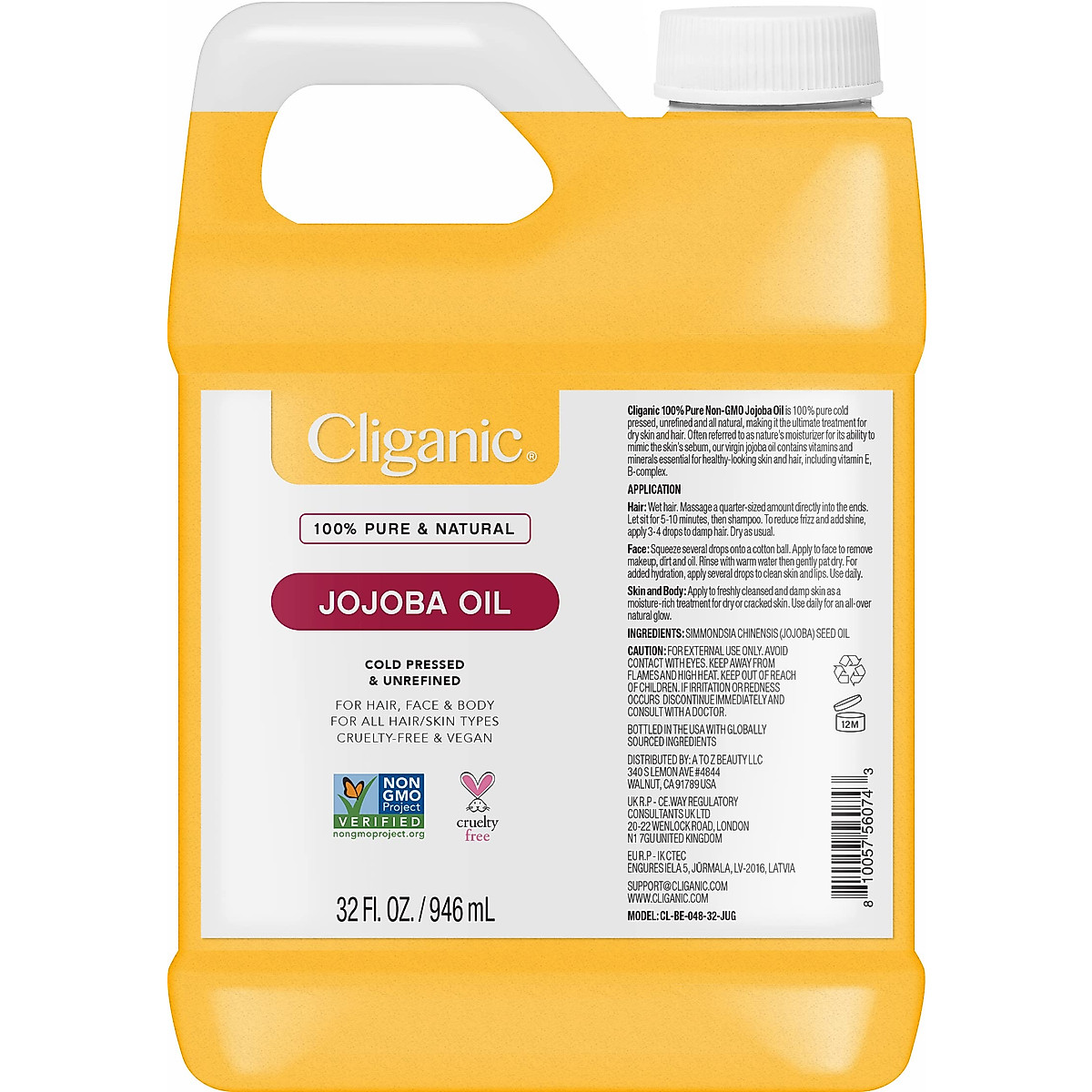 Cliganic Non-GMO Jojoba Oil Bulk 32oz, 100% Pure