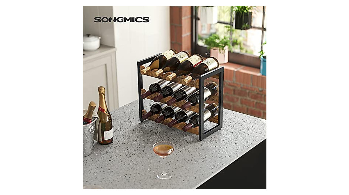 SONGMICS 12 Bottle Countertop Wine Rack | Wobble-Free Bamboo