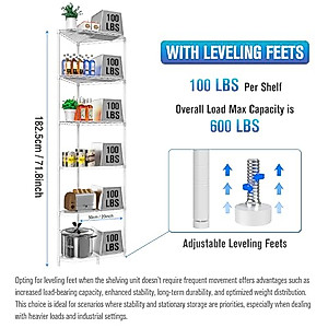 6 Tier NSF Corner Wire Shelf Shelving Unit, 20 x 20 x 72 Inch 600lbs Capacity Heavy Duty Adjustable Metal Storage Rack with Leveling Feet & Shelf Liners for Office Kitchen Bathroom and More - White