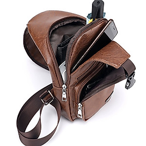 Rullar PU Sling Bags Chest Shoulder Crossbody Messenger Travel Hiking Multipurpose Daypack Purse Backpack for Mens Dark Brown