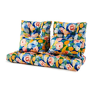 ARTPLAN Outdoor Cushions for Settee,Wicker Loveseat Cushions with Tie,Tufted Patio Cushions 2 U-Shaped Set of 5 Piece,L44xW19,Summer Floral