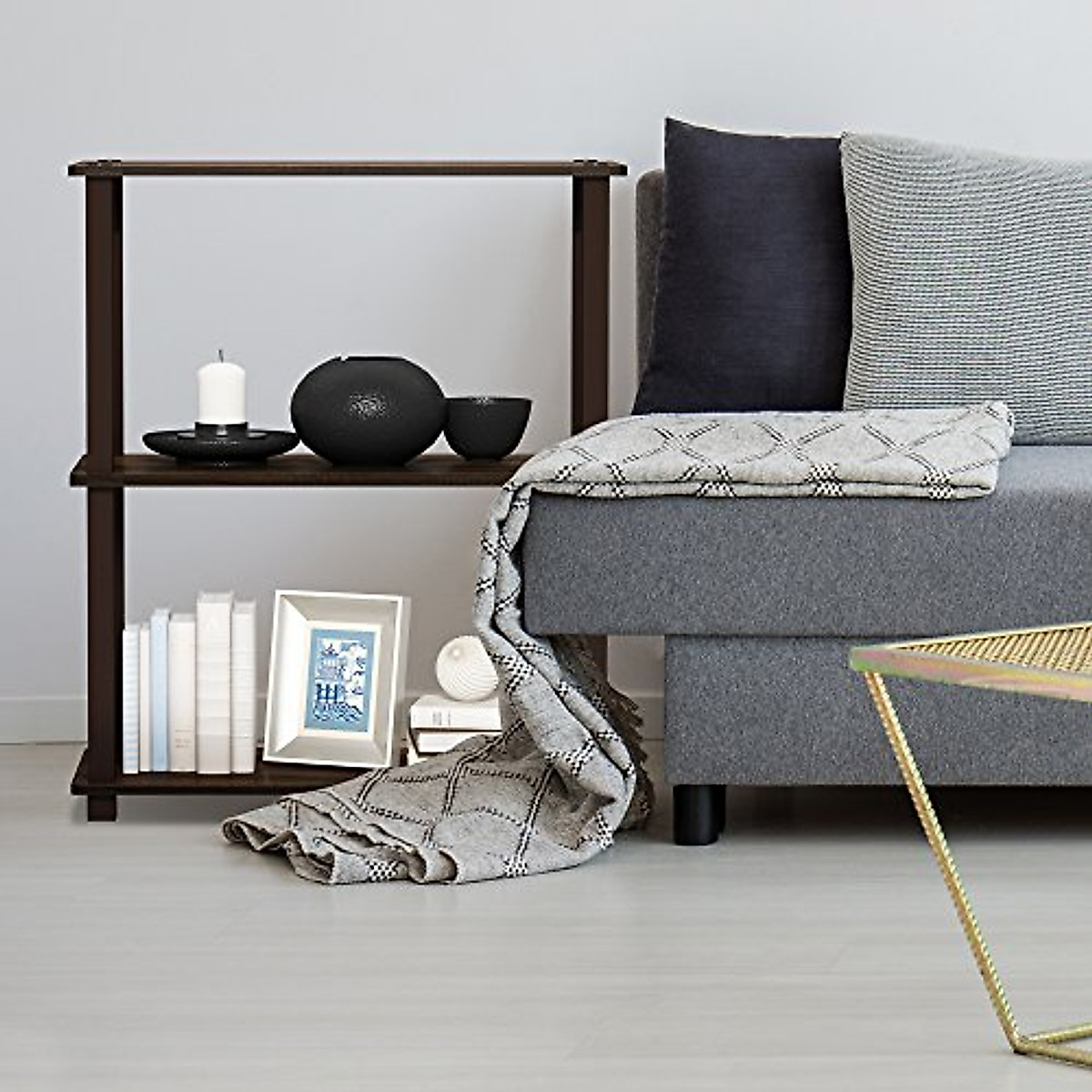 Furinno Turn-S-Tube 3-Tier Compact Multipurpose Shelf with Square Tube, Walnut/Brown (18025WN/BR)