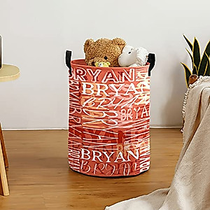 Custom Laundry Basket Personalized Collapsible Laundry Hamper with Name Customized Dirty Clothes Storage Basket with Handle for Bedroom (Name Orange)