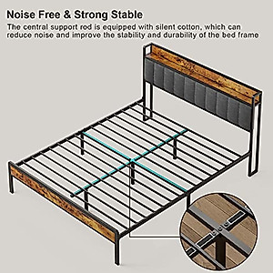 Gizoon Queen Bed Frame with Storage Headboard, Metal Platform Bed Frame Strong Steel Slats Support Mattress Foundation, Large Under Storage, No Noise (Dark Grey)