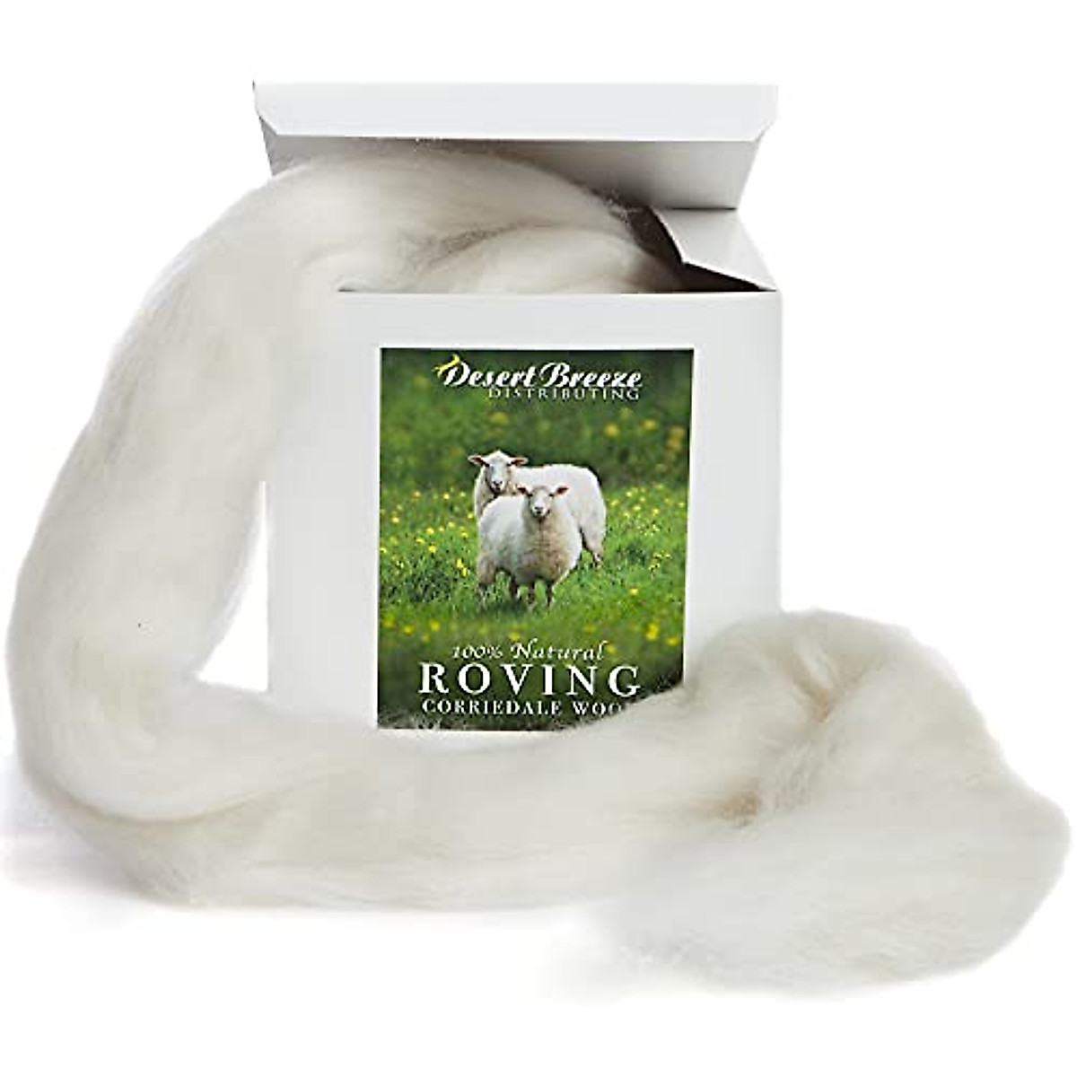 100% Natural White Wool Roving Top, 8 OZ Corriedale, Made in South America, Best Core Wool for Needle Felting, Wet Felting, Spinning, Dryer Balls, Stuffing, Big Yarn Roving, 29.5 Micron, Un-Dyed