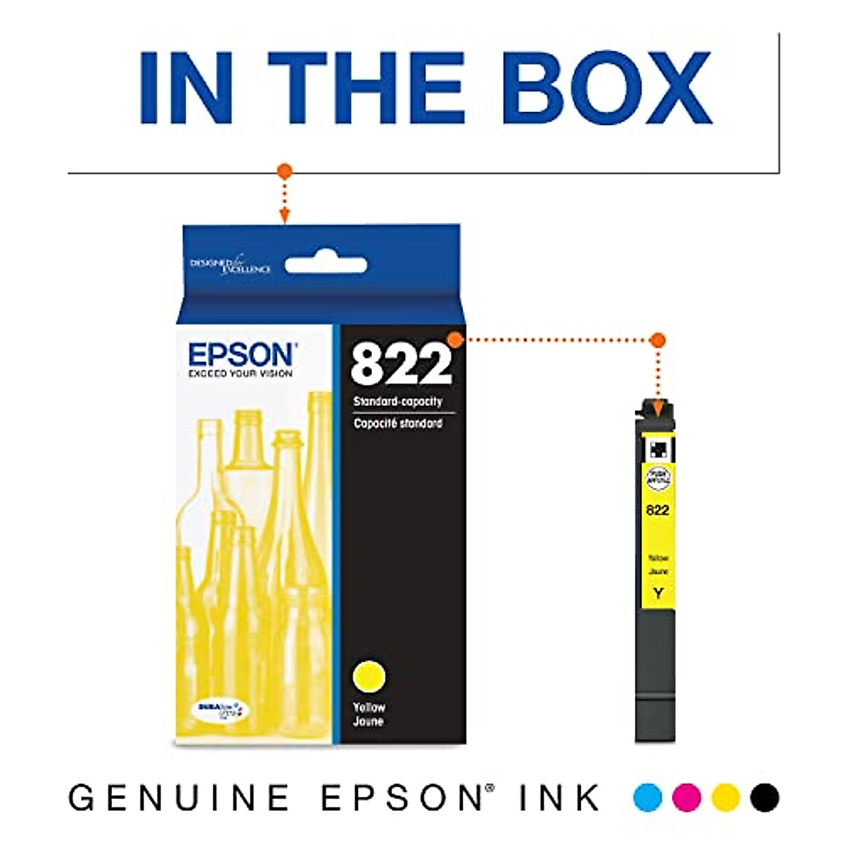 Epson T822 DURABrite Ultra Ink Standard Capacity Yellow Cartridge (T822420-S) for Select Workforce Pro Printers