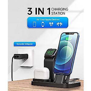 Tinetton 3 in 1 Charging Station Compatible with Apple Watch iPhone AirPods with 15W Adapter