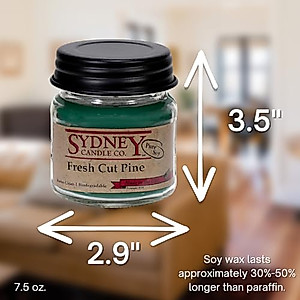 Sydney Candle Co. Fall Candles | Soy Mason Jar Candle | Fall Scented Candles for Home | Holiday Candle (7.5 oz) (Fresh Cut Pine)