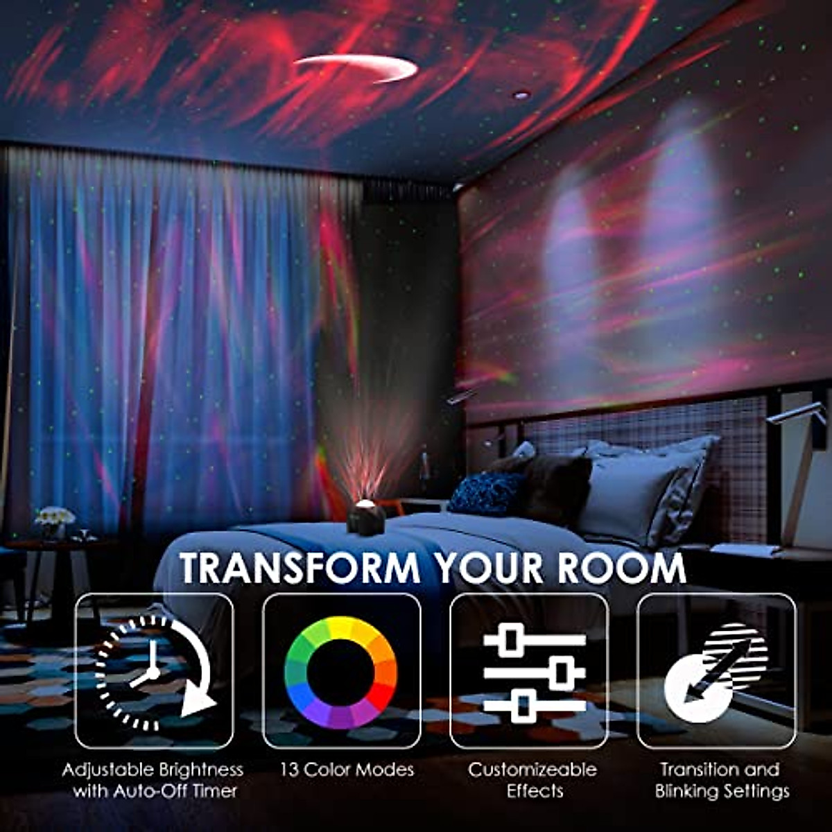 Aurora Lights Galaxy Projector, Star Projector Galaxy Light with Hi-Fi Bluetooth Speaker and Remote, Dimmable Northern Lights Aurora Projector, Enchanting Night Light for Kids and Adults