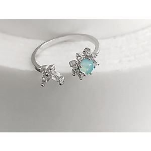 Plum Blossom and Butterfly Crystal Open Band Ring for Women White Gold Plated Statement Expandable Adjustable Dainty Cute Animal Finger Rings Comfort Fit Delicate Jewelry (Silver)