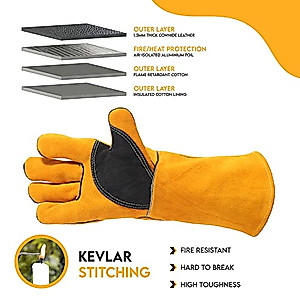 Guardian Leather Welding Heat Resistant Gloves – 16” All-In-One Stick/Mig/ Tig Welding Gloves Use as Mitts BBQ Gloves, Grill Gloves, Oven Gloves & More - Built to Last with Industrial Strength Sewing