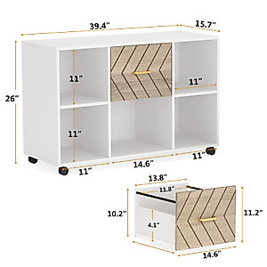 Tribesigns 2 Drawer File Cabinet, Large Mobile Lateral Filing Cabinet for Letter Size, Printer Stand with Storage Shelves and Rolling Wheels for Home Office (White)