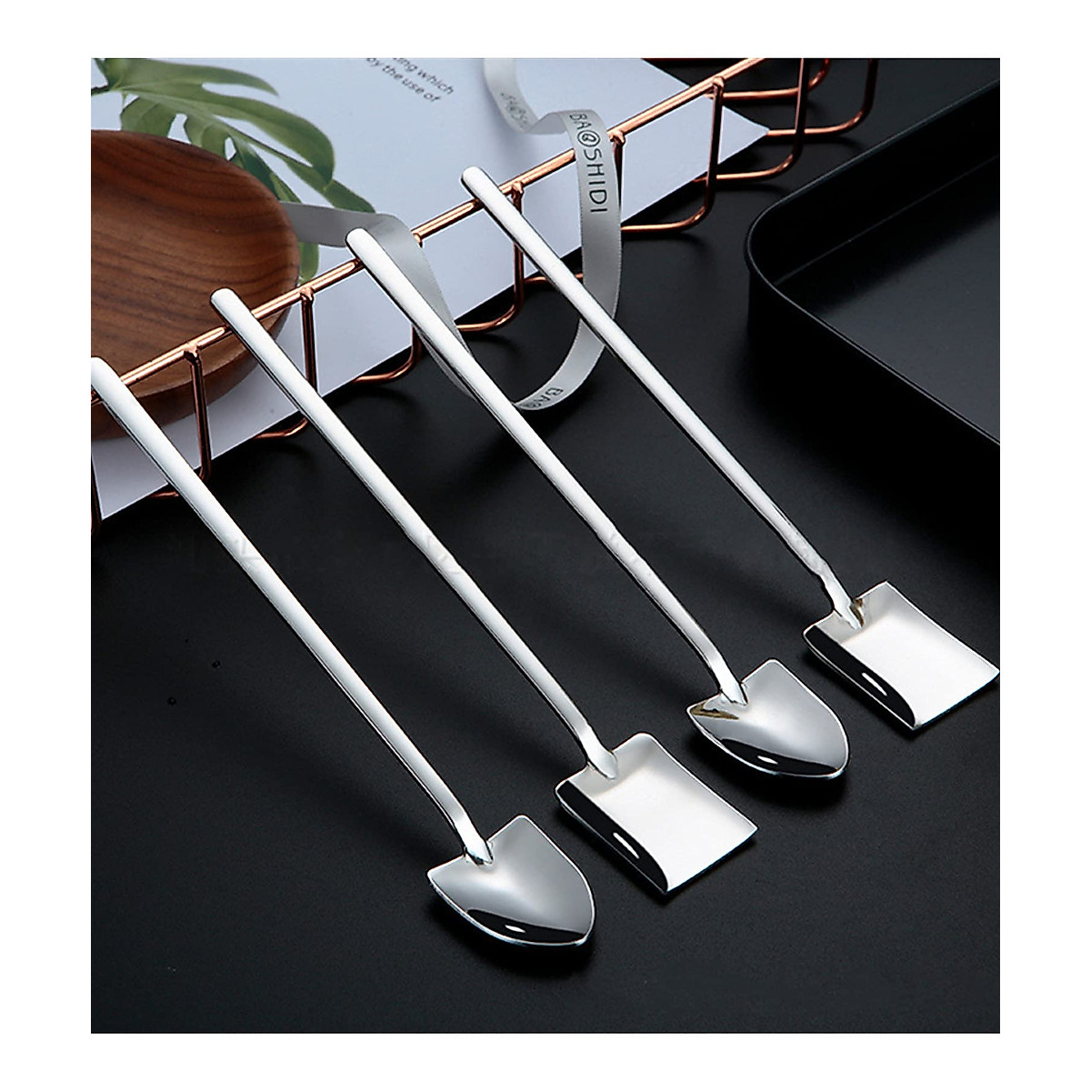 Fruit Dessert Shovel Spoons Set 4PCS, 6.8 inch Stainless Steel Mixed Dinner Teaspoon Spoons for Dessert Coffee Tea Ice Cream Fruit Cake for Home Kitchen Restaurant