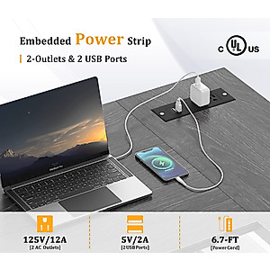 Mr IRONSTONE L Shaped Desk with Outlets & USB Ports, Reversible 47 Inch Office Desk, Corner Desk for Small Space, Home Office Desk with Storage Bag & Hook, Black Oak
