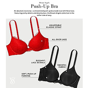 Victoria's Secret Dream Angels Push Up Bra, Padded, Plunge Neckline, Bras for Women, Black (34DD)