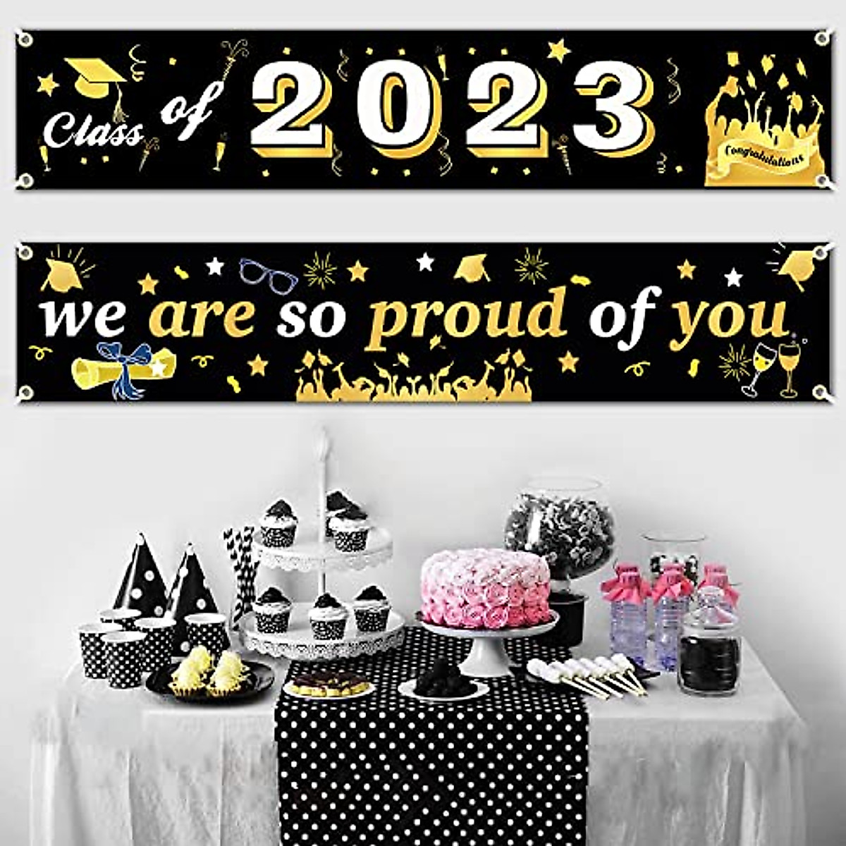 Class of 2023 Graduation Decorations - 2 Pcs Congrats Grad Banners Graduation Party Supplies, 2023 Graduation Banners Party Backdrop For Indoor & Outdoor, Graduation Yard Sign/Graduation Gifts/Party Favors