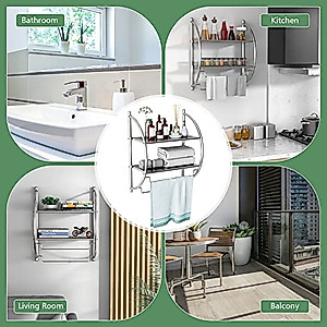 Safstar Wall Mounted Bathroom Shelf, 2-Tier Metal Bathroom Towel Rack w/Leaky Design Shelves & Towel Bars, Chrome Bathroom Shelf for Living Room Kitchen Bathroom, 18"W X 10"D X 22"H, Silver