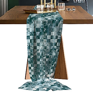 Ombre Turquoise Chiffon Table Runner 120 Inches Long, Voile Sheer Tulle Runner for Rustic Wedding Reception Bridal Shower Decorations Birthday Party, Watercolor Plants Tie-dye Abstract Leaves Mosaic