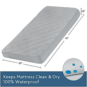 Cot Mattress Pad Waterproof Quilted, Fitted Cot Size Mattress Pads Protector Cover 30" X 75" for Narrow Twin Bunk Bed, Cot Mattress Topper for Camping Sleep, Grey (Cover Only)