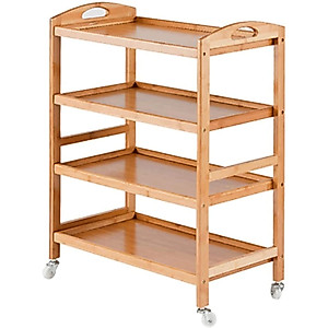 OLOTU Portable 4 Layers Dining Cart Bar Cart with Guardrail and Wheels Wooden Bracket Solid Wood Tray 4 Universal Wheels with Locking Wheels Durable