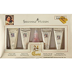 Shahnaz Husain 24 Carat Gold Skin Radiance Timeless Youth Kit with Exfoliating Scrub, Radiance Gel, Moisturizing Cream, and Mask (4 x 10 gm)