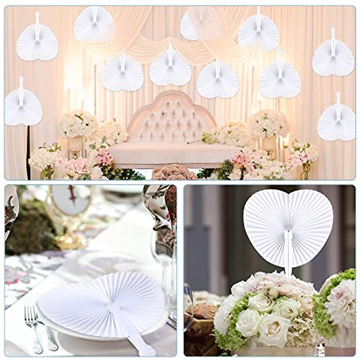 150 Heart Shaped Wedding Paper Fans - Elegant Party Decor