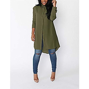 Andongnywell Women's Solid Color High Low Hem Irregular mid-Length Long-Sleeved Chiffon Shirt t Shirt (Green,3,Large)