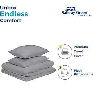 Saferay Green Pinch Pleated 3-Pieces Duvet Cover Set Eastern King Size 116x108 | 100% Organic Cotton Ultra Silky Soft with Zipper Closer & Corner Ties Durable and Fade Resistant, Pintuck (Silver)