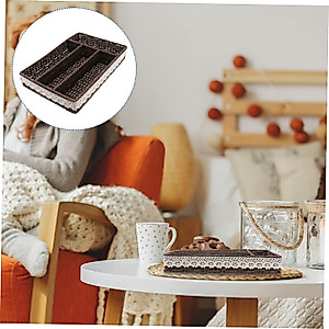 Cabilock Rattan Flatware Basket Kitchen Utensil Drawer Organizer with Dividers Natural Wicker Serving Basket Flatware Cutlery Organiser Tray for Flatware and Kitchen Utensils