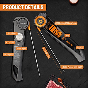 𝗨𝗽𝗴𝗿𝗮𝗱𝗲𝗱 Meat Thermometer Digital for Grill and Cooking - Instant Read Meat Thermometer 6.1” Ultra Long Waterproof Grill Thermometer w/Reversible Display for BBQ, Oil Deep Frying