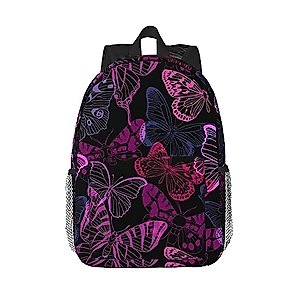 QQLADY Pink Butterfly Travel Backpack for Women Men Carry On Backpack Water Resistant 15inch Laptop Backpack Hiking Casual Bag Backpack