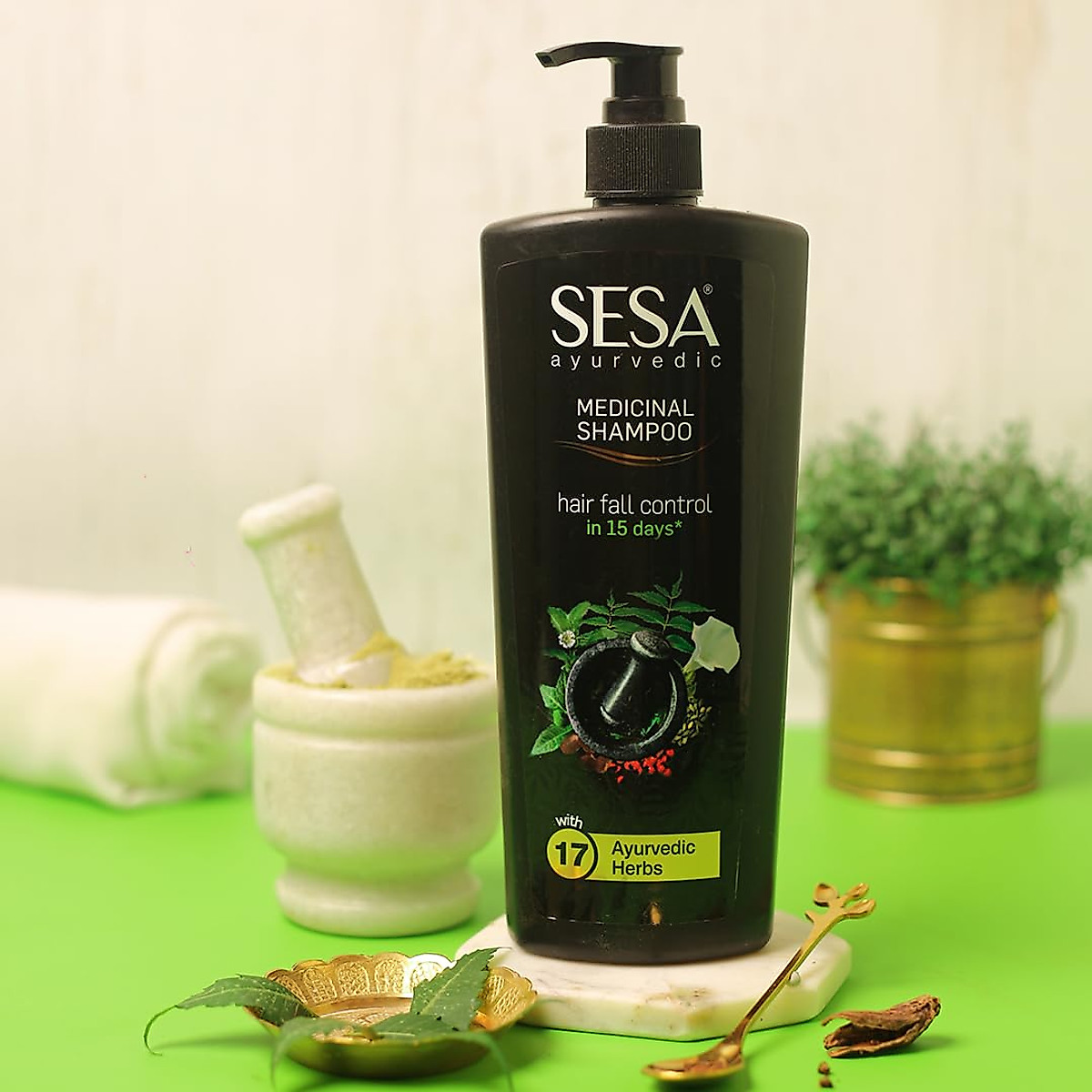SESA Ayurvedic Medicinal Shampoo Hairfall Control Anti Dandruff Shampoo Infused with 17 Ayurvedic Herbs Smooth & Shiny Hair For Men & Women - 500 ml or 16.90 oz