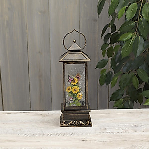 Garden Sunflower and Butterfly Lighted Water Lantern with Timer, Battery Operated, 10.8 Inches High (Pink, Green, Yellow, Bronze)
