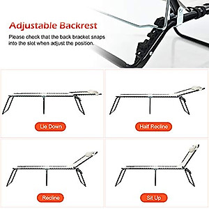 Goplus Beach Lounge Chair, Folding Chaise Lounger with Detachable Pillow & Adjustable 4-Level Backrest & 2-Level Footrest, Sun Bathing Chair for Patio Backyard Garden Outdoor