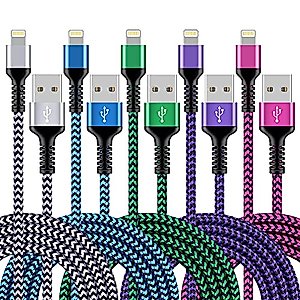 iPhone Charger [5Pack/6ft], Long Braided Lightning Cables, Fast Charging Power Adapter Cargador Cords for iPhone 14/13/12 Pro Max/12Pro/11 Pro Max/SE/XS/XR/8/7/6S Plus, iPad mini Air Pod Color Wire