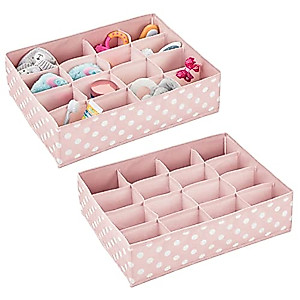 mDesign Soft Fabric Dresser Drawer and Closet Storage Organizer for Child/Kids Room and Nursery - Large 16 Section Organizer - Polka Dot Print, 2 Pack - Pink/White