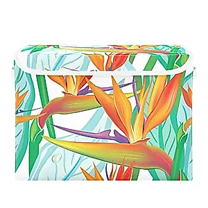 WELLDAY Birds Of Paradise Flower Storage Baskets Foldable Cube Storage Bin with Lids and Handle, 16.5x12.6x11.8 In Storage Boxes for Toys, Shelves, Closet, Bedroom, Nursery