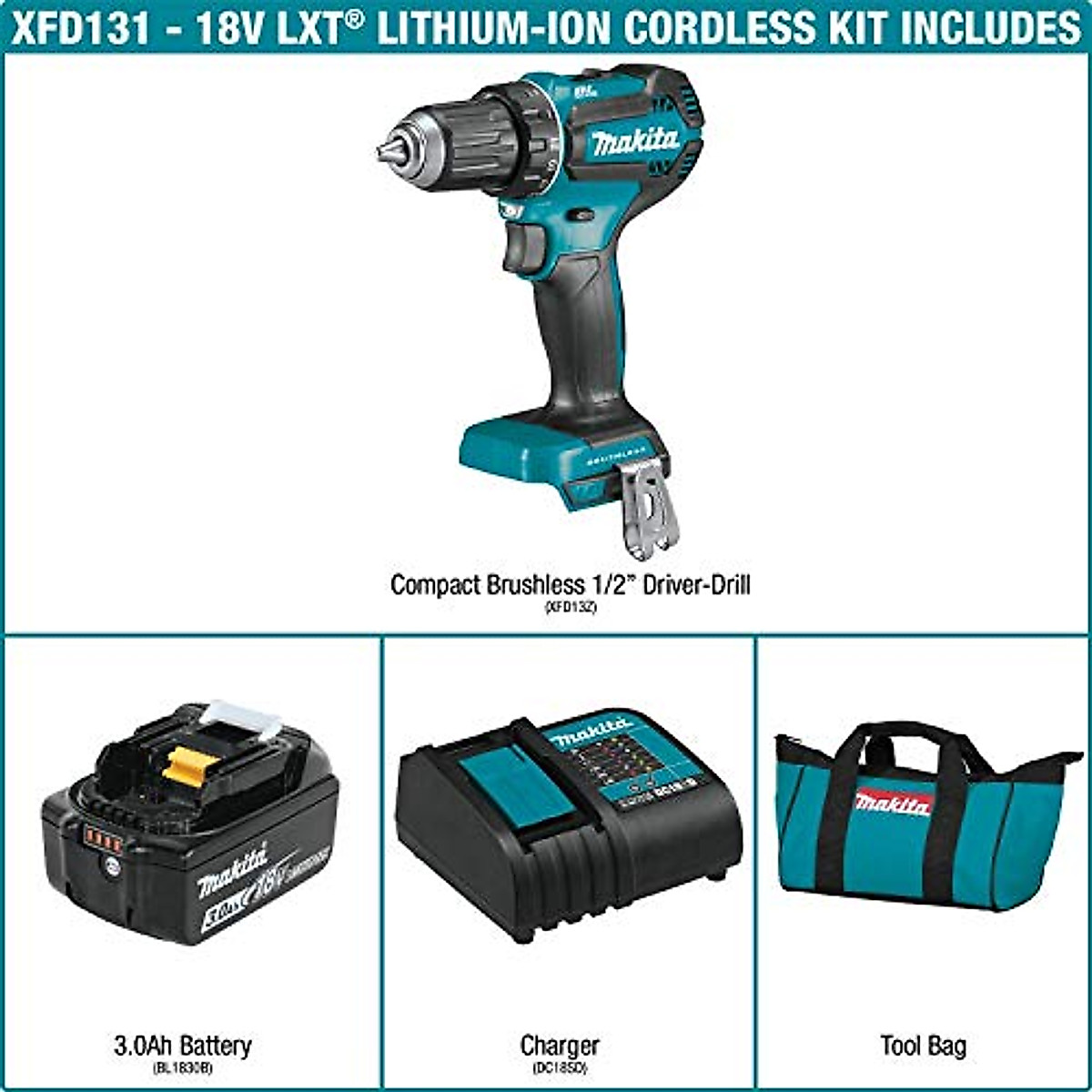 Makita XFD131 18V LXT® Lithium-Ion Brushless Cordless 1/2" Driver-Drill Kit (3.0Ah)