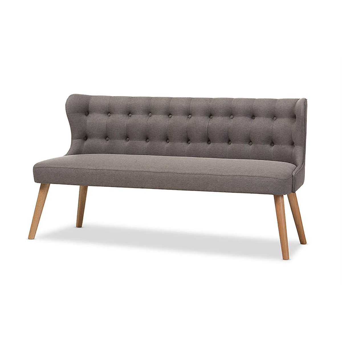 Baxton Studio Melody Mid-Century Modern Grey Fabric and Natural Wood Finishing 3-Seater Settee Bench