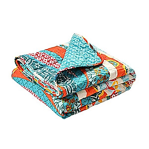 Lush Decor Hailey Watercolor Wave Reversible Cotton Throw Blanket, 60" x 50", Turquoise