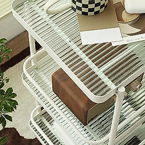 VLOBAOM 3-Tier Bar Cart for Home, Utility Kitchen Storage Island Serving Cart with Wheels, Decorative End Table, Mobile Coffee Table,69x40x90cm,Silver