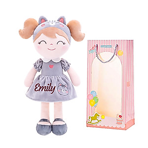 Gloveleya Personalized Doll with Your Name - Cute Gray Cat Custom Soft Plush Doll for Girls Plush Doll Customized Gifts - Muñecas de Trapo Personalizadas para Niñas