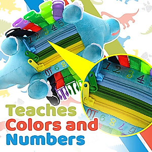 Little Chubby One Sensory Dinosaur Buckle Pillow - 11 Inch - Learning Activity Toy - Educational Toy Helps Develop Motor Skills Problem Solving Color and Number Recognition Ideal for Travel Great Gift