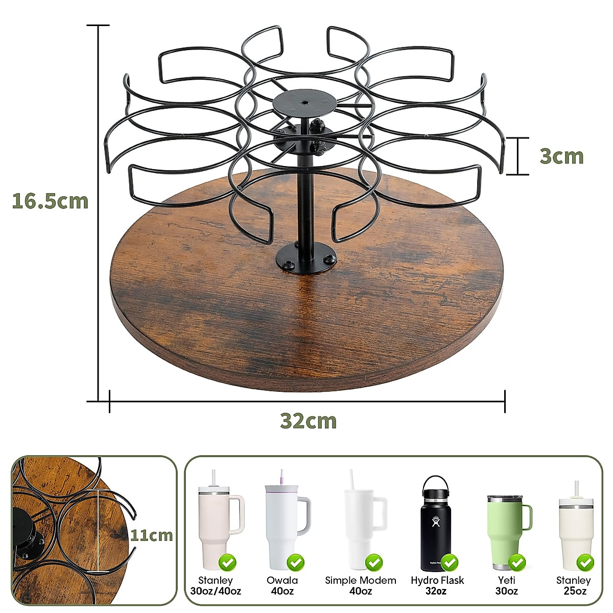 Water Bottle Organizer for Stanley Cup, 25-40 oz Tumbler Organizer with Handle, 6 Slots Rotatable Cup Tumbler Holder Water Bottle Rack, Kitchen Organizers and Storage for Stanley Cup Accessories