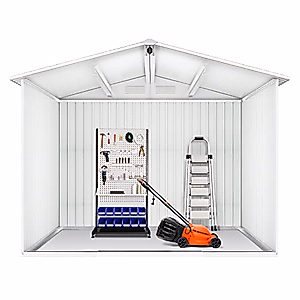 HOGYME Storage Shed 8' x 8' Outdoor Garden Shed Metal Shed Suitable for Storing Garden Tool Lawn Mower Ladder Grey