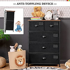 Giantex 5 drawer Dresser Fabric Storage Organizer with Adjustable Foot Pads & Folding Bin, Steel Frame Storage Cabinet Closet for Living Room, Bedroom, Cloakroom Unit Organizer, Black