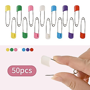 Diaper Pins, Assorted Color Nappy Safety Pins Hold Clip Locking Cloth, Pack of 50 by Firefly