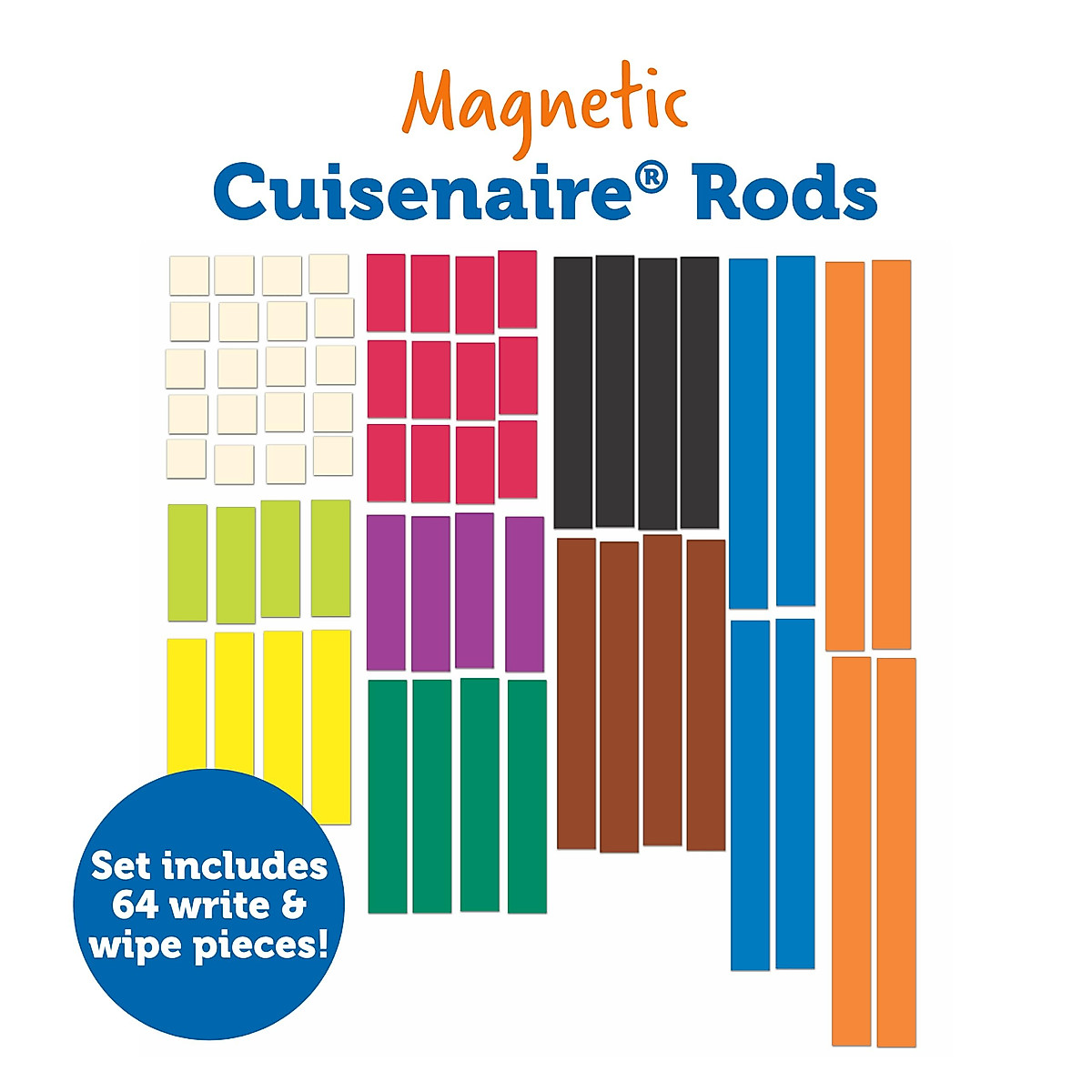 Learning Resources Magnetic Cuisenaire Rods, Early Match Concepts, School Supplies, Multicolor, 64 Pieces, Ages 5+