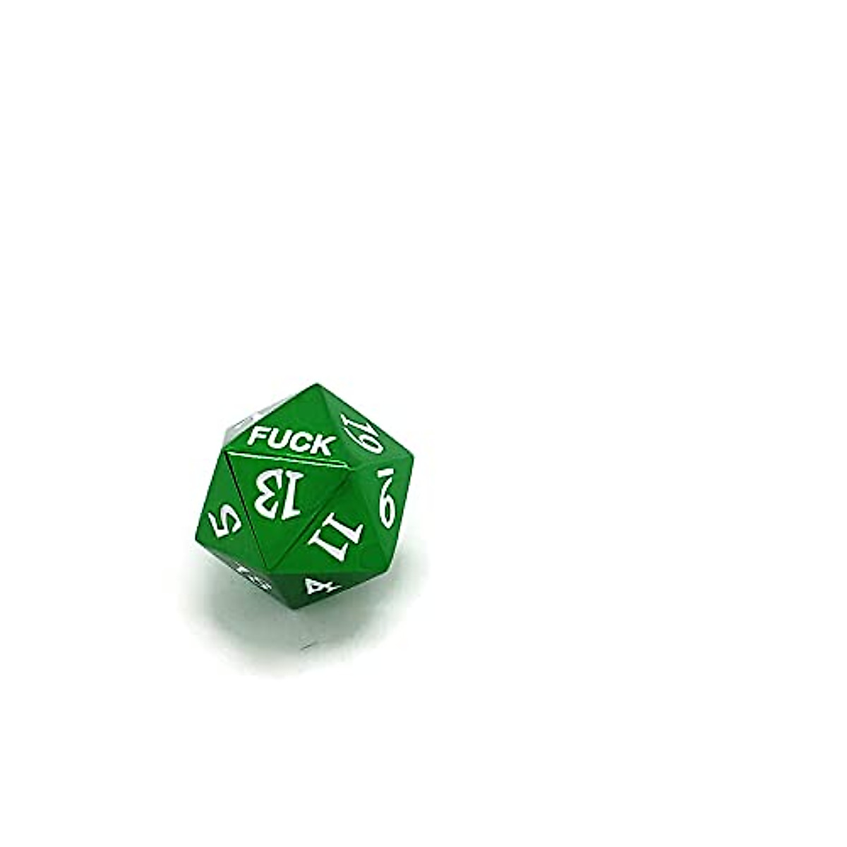 Green Metal D20 F Dice Critical Fail F 20 Sided Die Set DND Silver Chrome Color Number for Role Playing Game Dungeons and Dragons D&D Pathfinder Shadowrun and Math Teaching